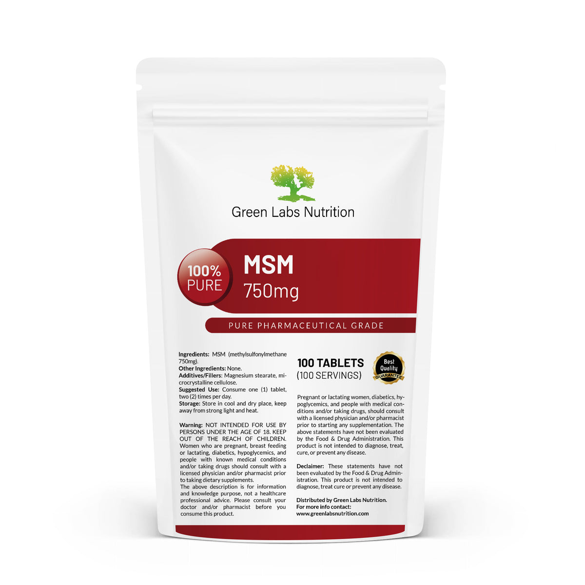 MSM 750mg Tablets – Green Labs Nutrition